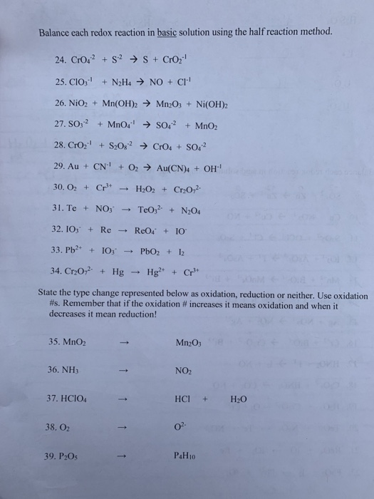 Solved Balance each redox reaction in basic solution using | Chegg.com
