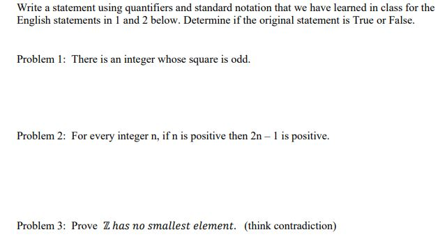 Solved Write a statement using quantifiers and standard | Chegg.com