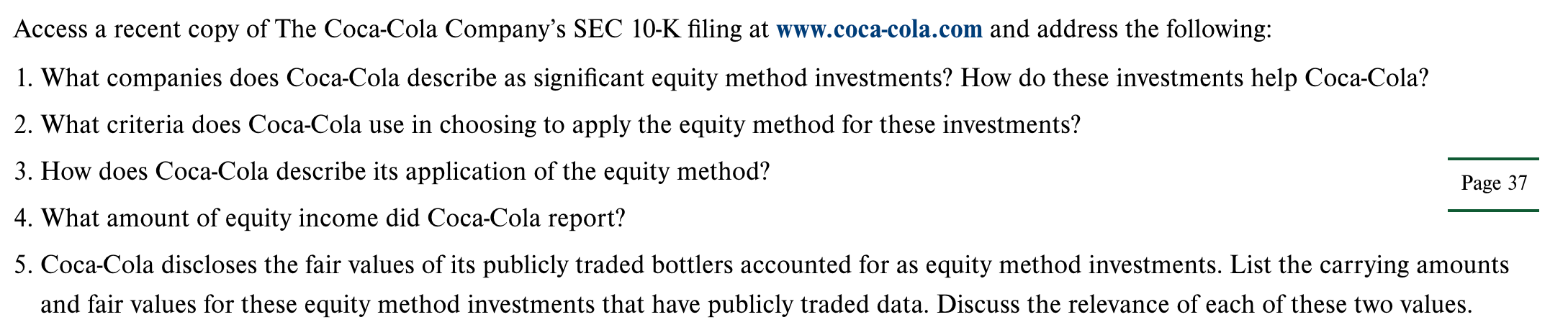 Solved Access a recent copy of The Coca-Cola Company's SEC | Chegg.com
