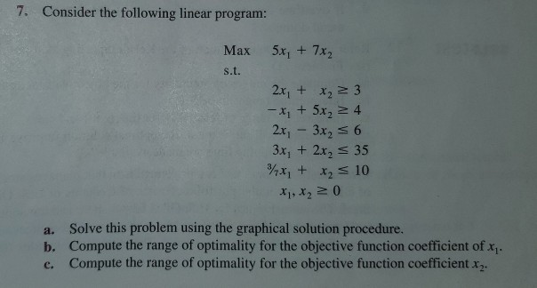 Solved 7. Consider the following linear program: Max 5x + | Chegg.com