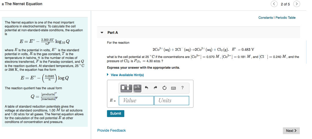 Solved The Nernst Equation 2 of 5 > Constants Periodic Table | Chegg.com