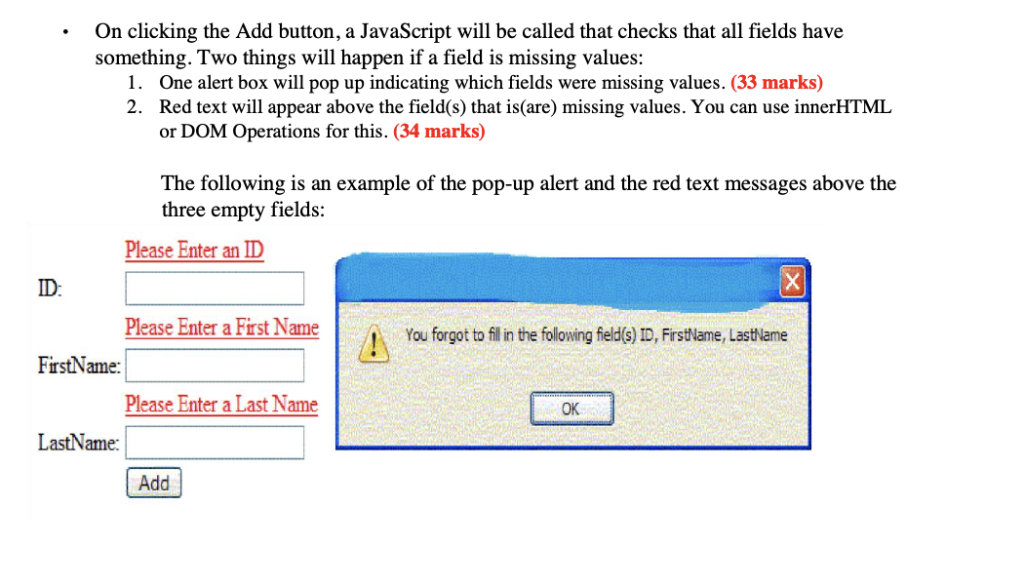 Solved Exercise 1 Use JavaScript To Validate A Form You