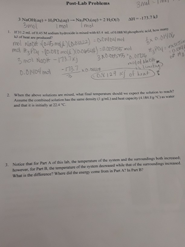 Solved Post-Lab Problems 3Mal 3 NaOH(aq)+ H PO.(aq)Na | Chegg.com