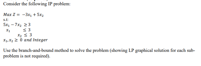 Solved Consider the following IP problem: Max Z = -3x1 + 5x2 | Chegg.com