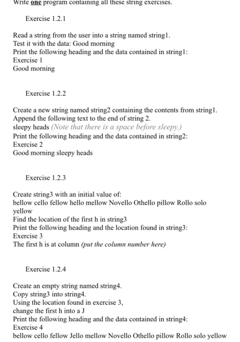 Solved Write one program containing all these string | Chegg.com