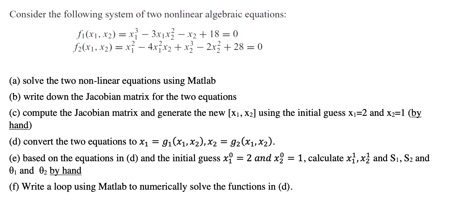 Solved Consider the following system of two nonlinear | Chegg.com