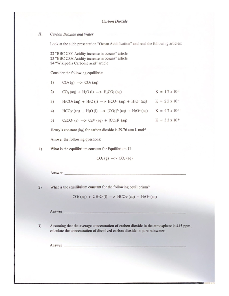 Carbon Dioxide II. Carbon Dioxide and Water Look at | Chegg.com