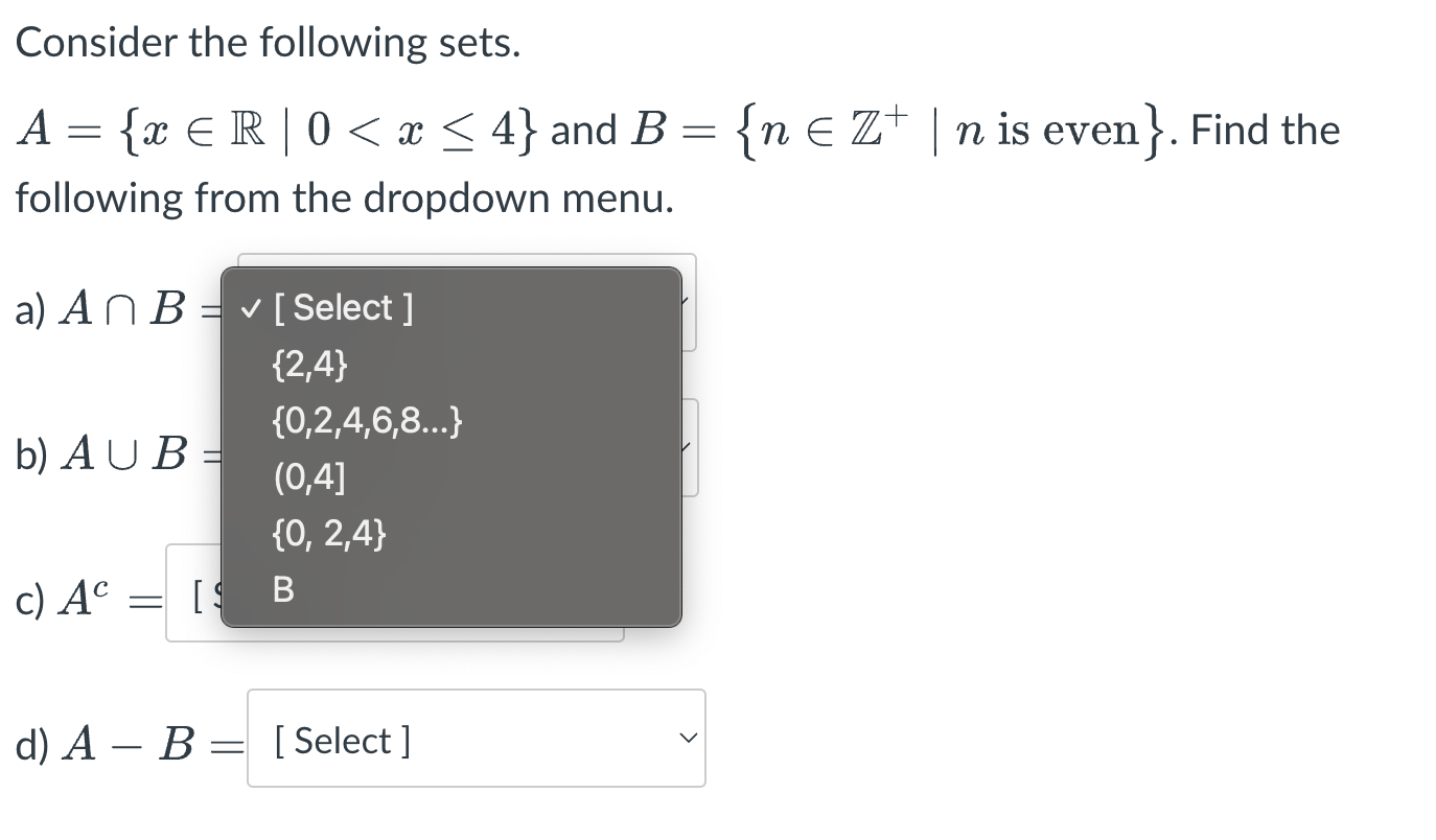 Solved Consider the following sets. A={x∈R∣0 | Chegg.com