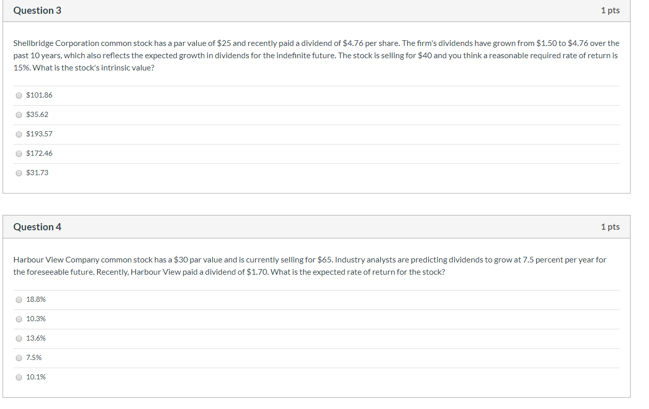 Solved Question 3 1 pts Shellbridge Corporation common stock | Chegg.com