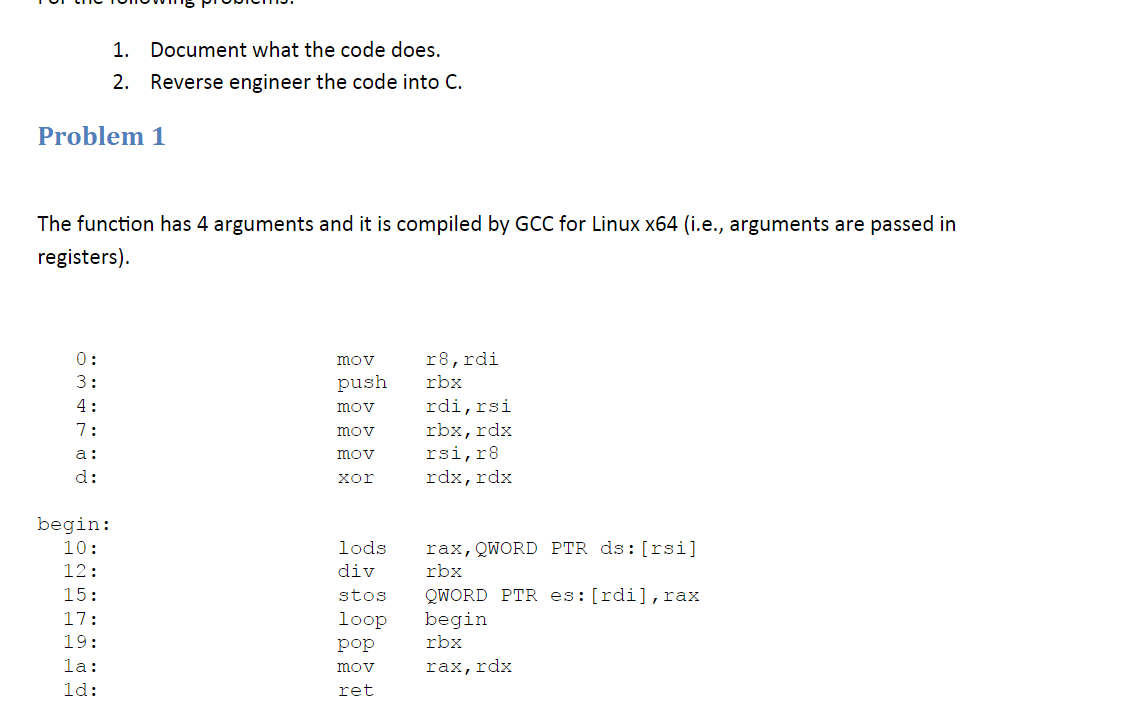 1. Document what the code does. 2. Reverse engineer | Chegg.com
