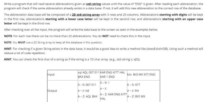 Solved Write a program that will read several abbreviations | Chegg.com