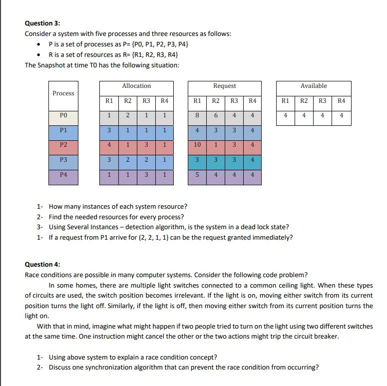 Solved Question 1: Consider a system with four processes and | Chegg.com