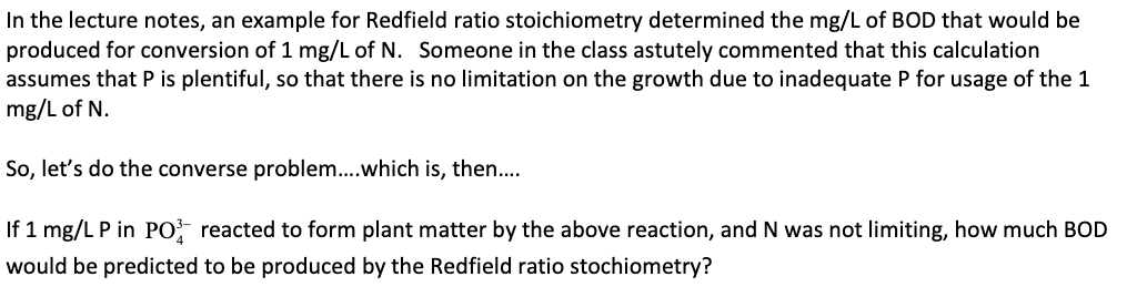 Solved In the lecture notes, an example for Redfield ratio | Chegg.com