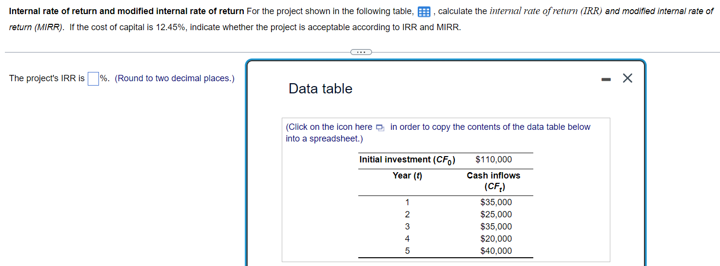 Solved Internal rate of return and modified internal rate of | Chegg.com