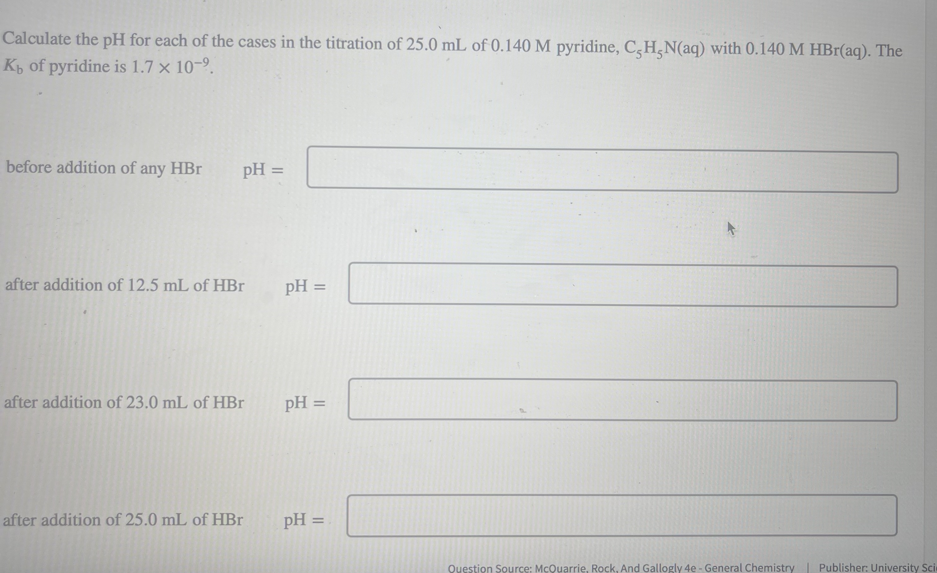 Solved Calculate the pH for each of the cases in the | Chegg.com