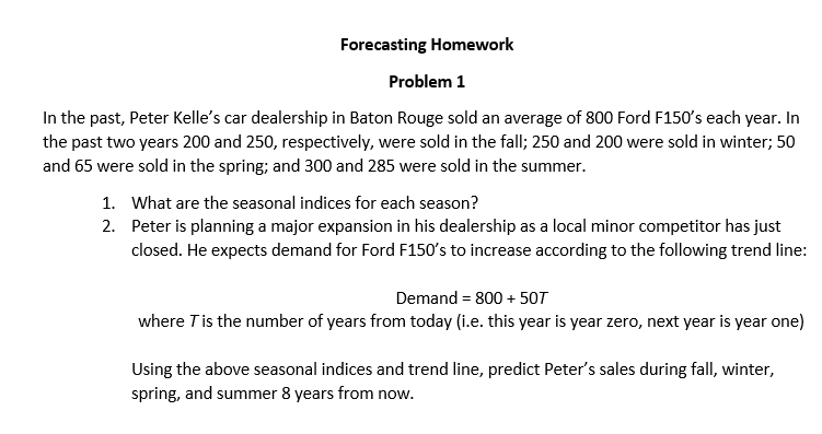 Solved Forecasting HomeworkProblem 1In the past, Peter | Chegg.com