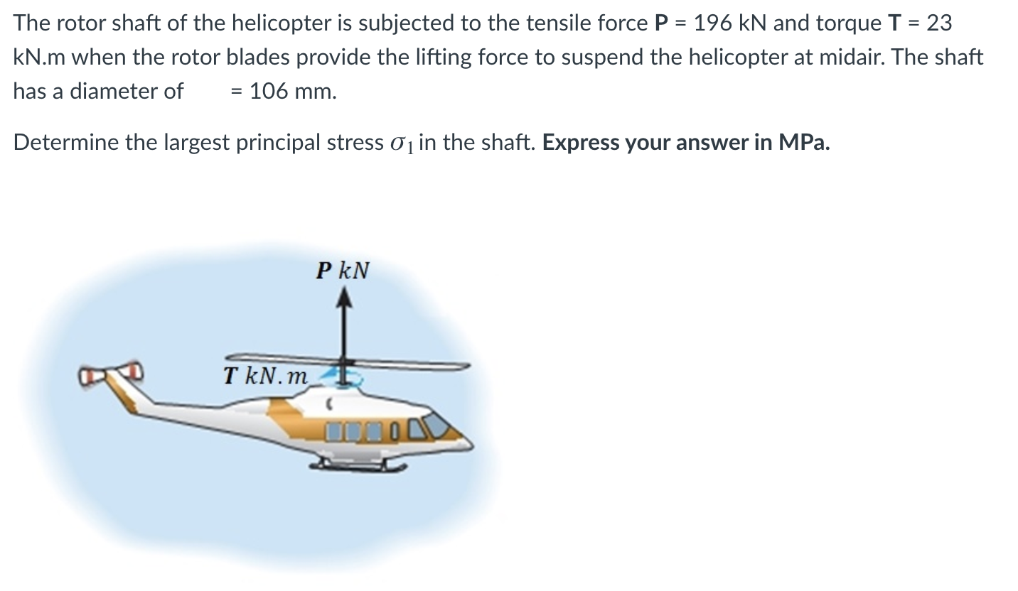 Solved The rotor shaft of the helicopter is subjected to the | Chegg.com