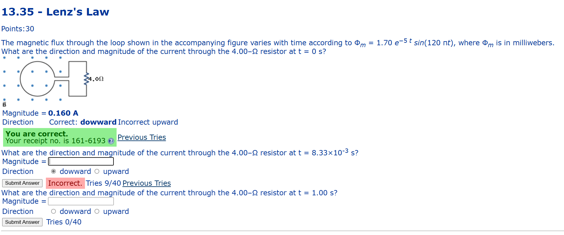 Solved 13.35 - ﻿Lenz's LawPoints: 30The magnetic flux | Chegg.com