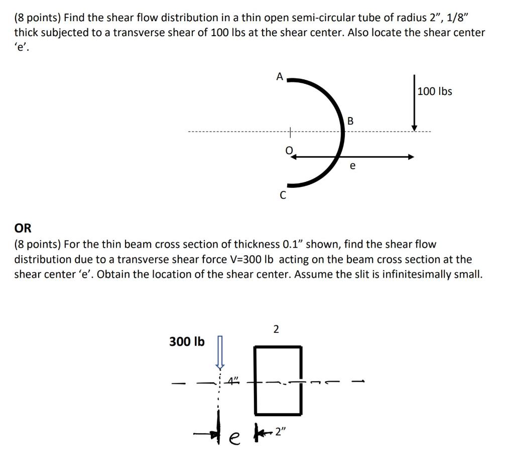 (8 points) Find the shear flow distribution in a thin | Chegg.com