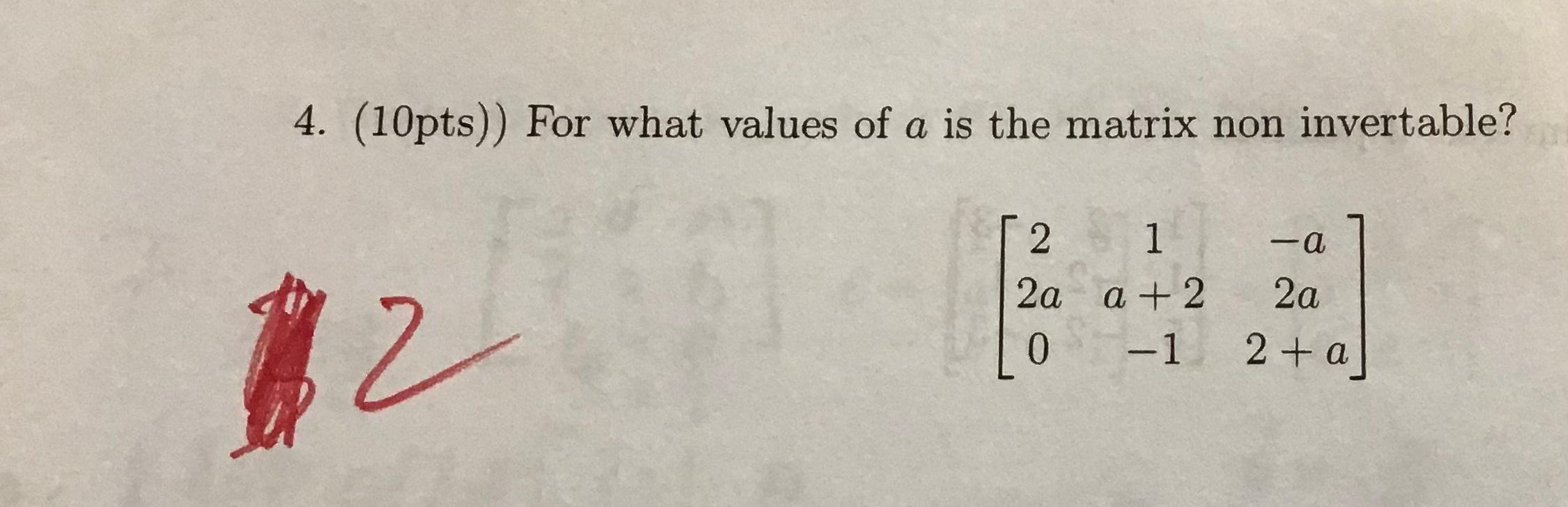 Solved 4. (10pts)) For what values of a is the matrix non | Chegg.com
