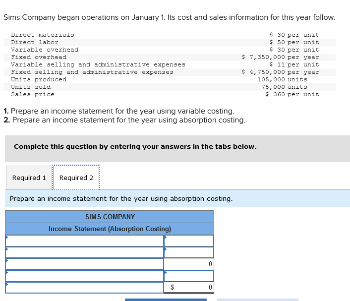 Solved Sims Company began operations on January 1. Its cost | Chegg.com