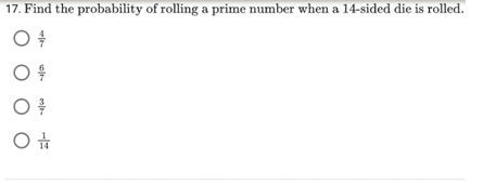 Solved 17. Find the probability of rolling a prime number | Chegg.com