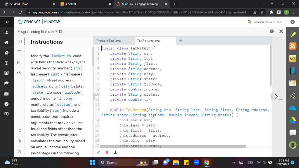 Solved Java Modify The Taxreturn Class With Fields That 4221