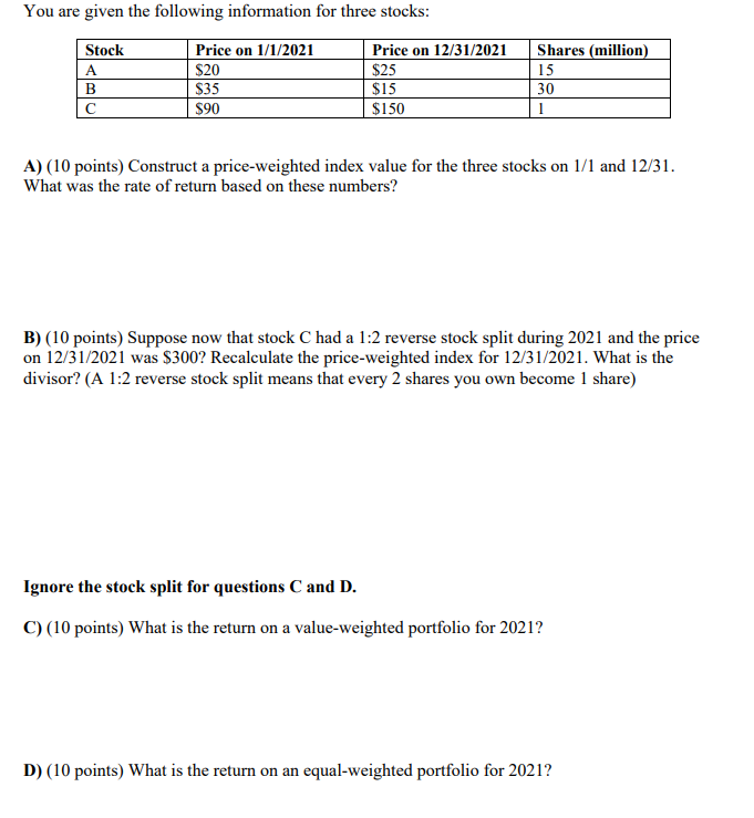 You are given the following information for three | Chegg.com