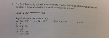 Solved For the following hypothetical equilibrium, what is | Chegg.com