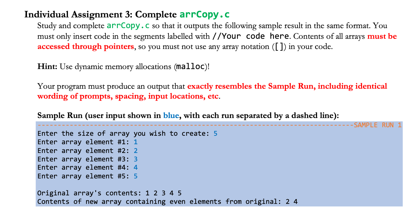 Solved ndividual Assignment 3: Complete arrCopy . c Study | Chegg.com