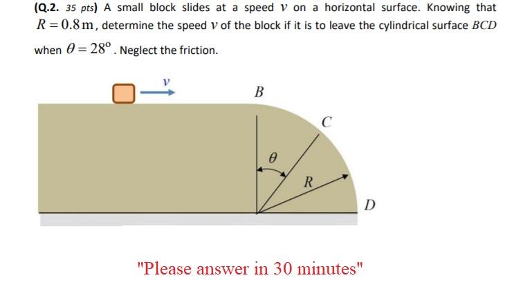 Solved (Q.2. 35 pts) A small block slides at a speed v on a | Chegg.com
