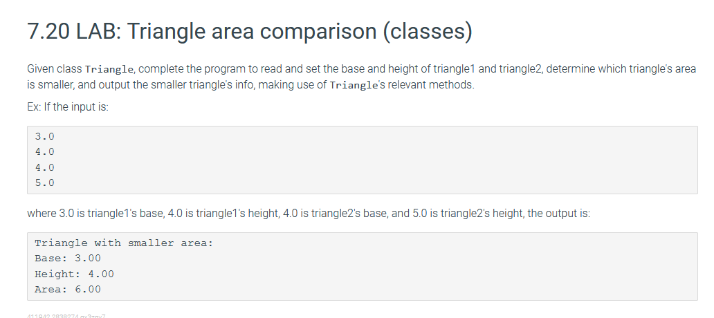 Solved Given class Triangle, complete the program to read | Chegg.com