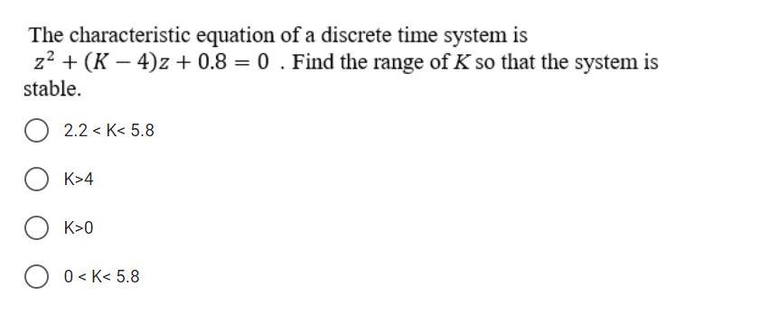 Solved The Characteristic Equation Of A Discrete Time System 