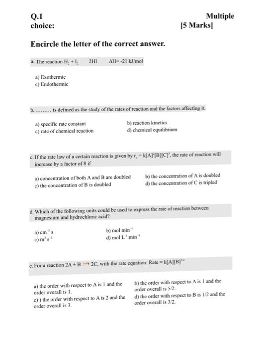 Solved Multiple choice: Encircle the letter of the correct | Chegg.com