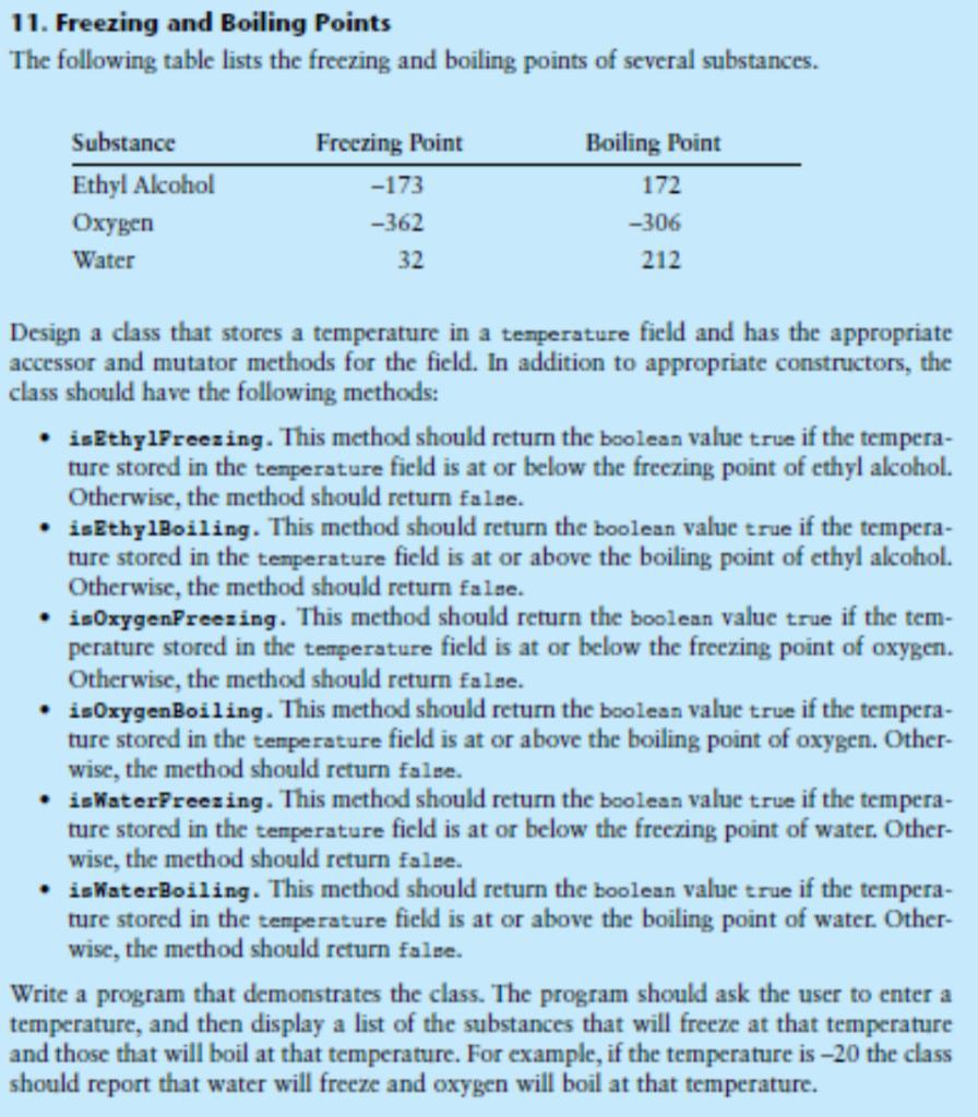 Solved 11. Freezing and Boiling Points The following table | Chegg.com