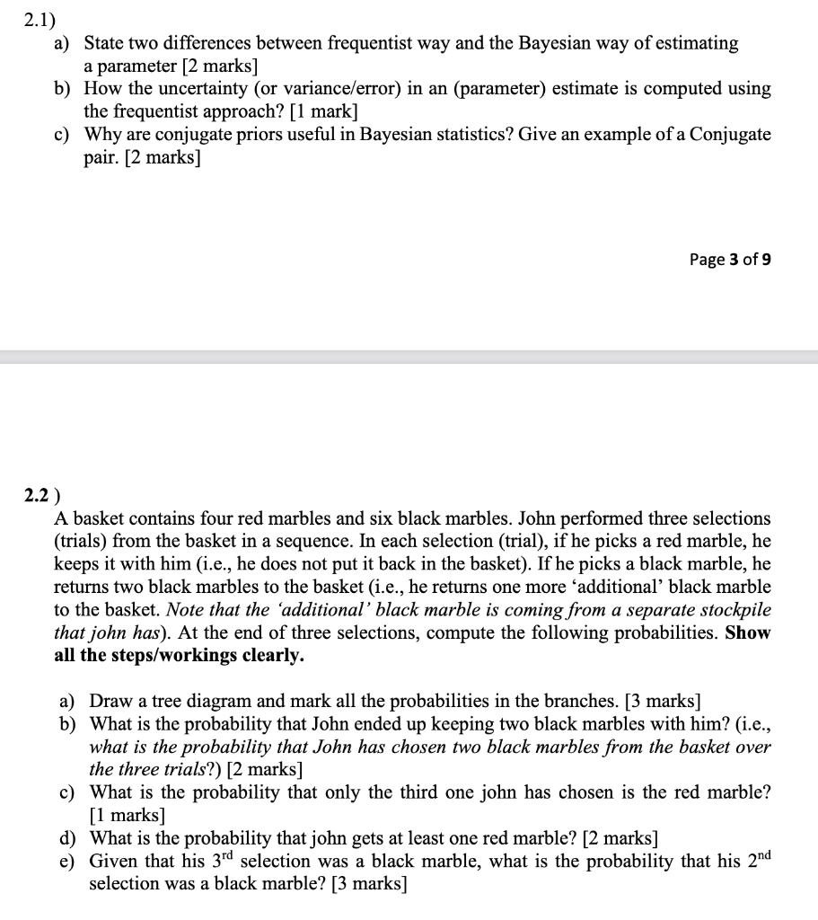 2.1) a) State two differences between frequentist way | Chegg.com