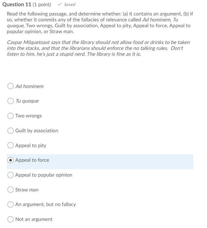 Solved Question 2 (1 point) Saved Read the following | Chegg.com