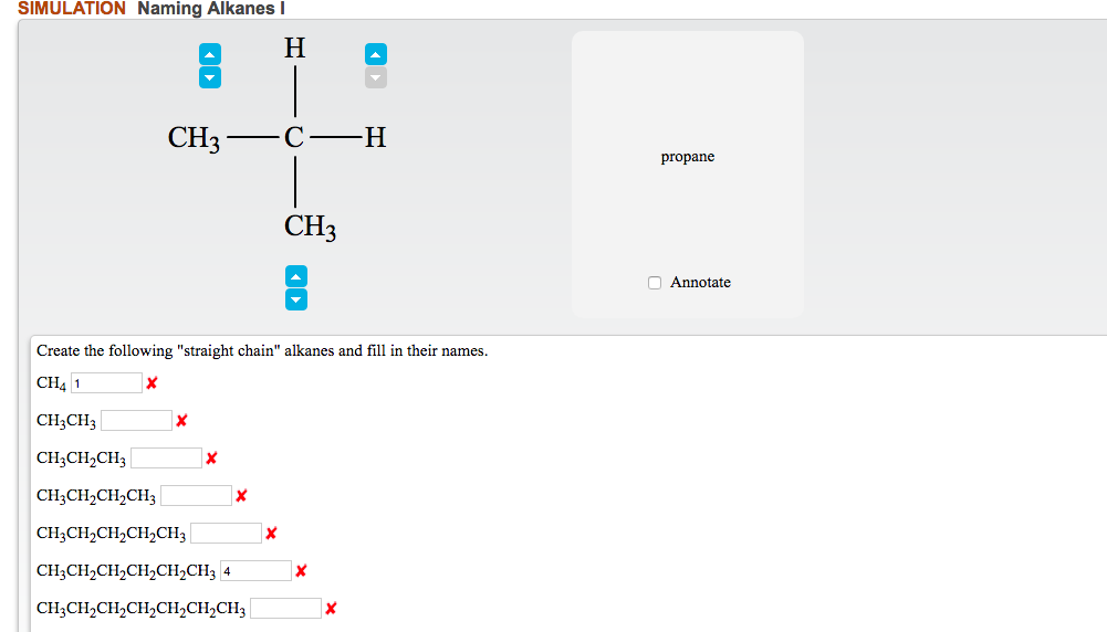 Solved SIMULATION Naming Alkanes propane CH3 Annotate Create | Chegg.com