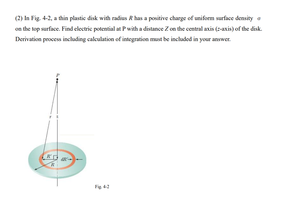Solved (2) In Fig. 4-2, a thin plastic disk with radius R | Chegg.com