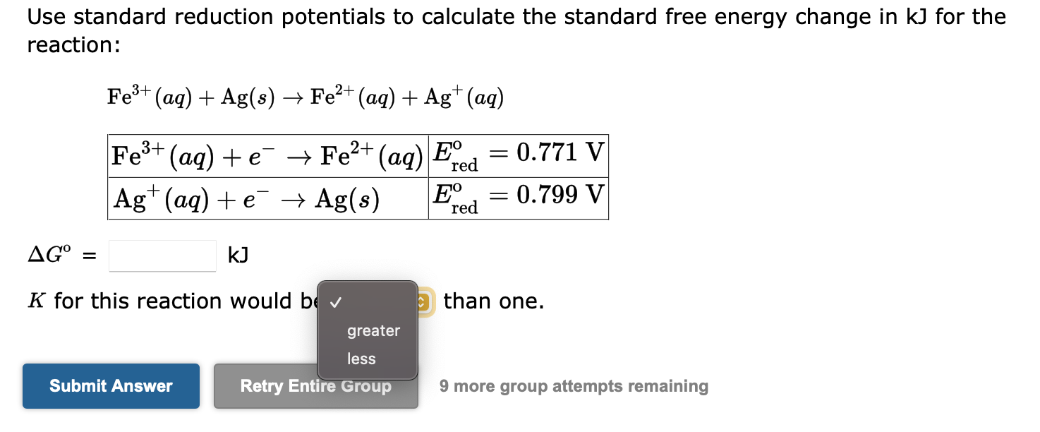 Solved Use standard reduction potentials to calculate the | Chegg.com