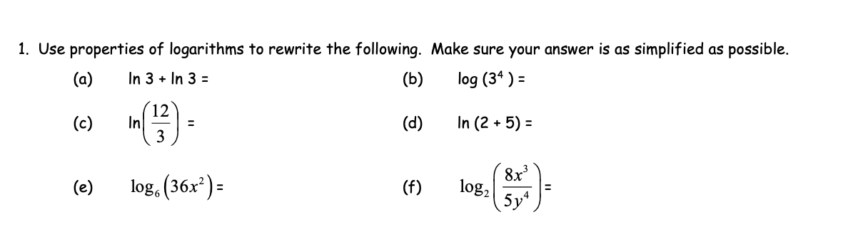 Solved 1. Use properties of logarithms to rewrite the | Chegg.com