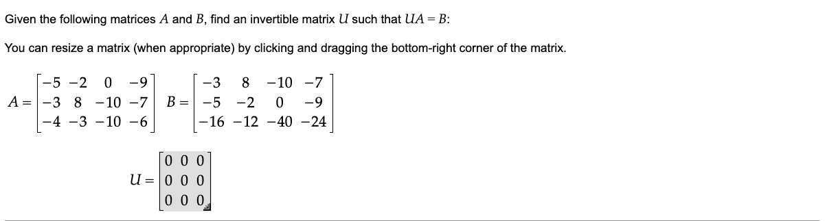 Solved Given the following matrices A and B, find an | Chegg.com