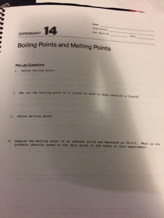 Solved Define Boiling Point Why Can The Boiling Point Of A Chegg