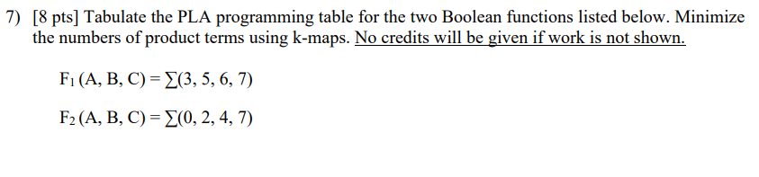 Solved [8 pts] Tabulate the PLA programming table for the | Chegg.com