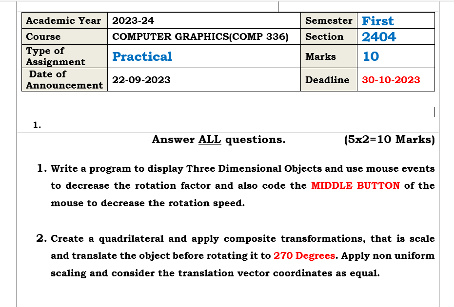 Solved 1. Write a program to display Three Dimensional | Chegg.com