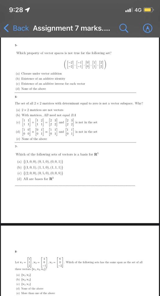Solved 9:28 1 . 4G O Back Assignment 7 marks.... 5 Which | Chegg.com