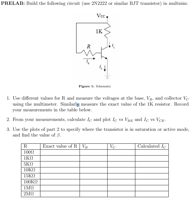 PRELAB: Build the following circuit (use 2N2222 or | Chegg.com