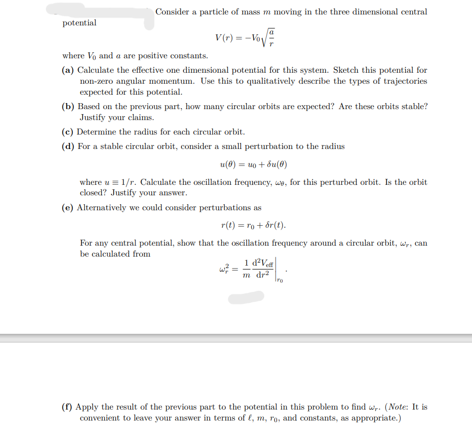Consider a particle of mass m moving in the three | Chegg.com