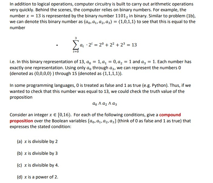 Solved: In Addition To Logical Operations, Computer Circui... | Chegg.com