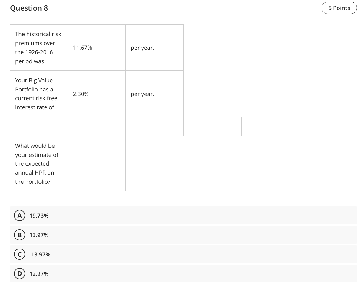 Solved Question 8 5 Points \begin{tabular}{|l|l|} \hline The | Chegg.com